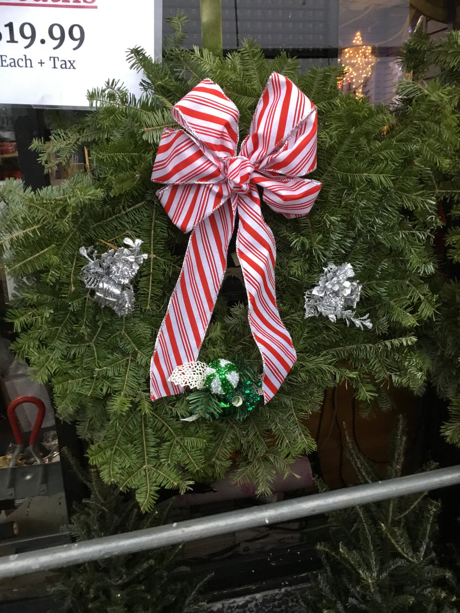 12 Inch Wreath with Candy Cane Bow – A&M Seasonal Corner